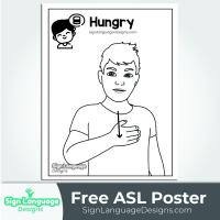 Free ASL Sign Poster - BW Hungry - Sign Language Designs