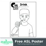 Free ASL Sign Poster - BW DRINK - Sign Language Designs