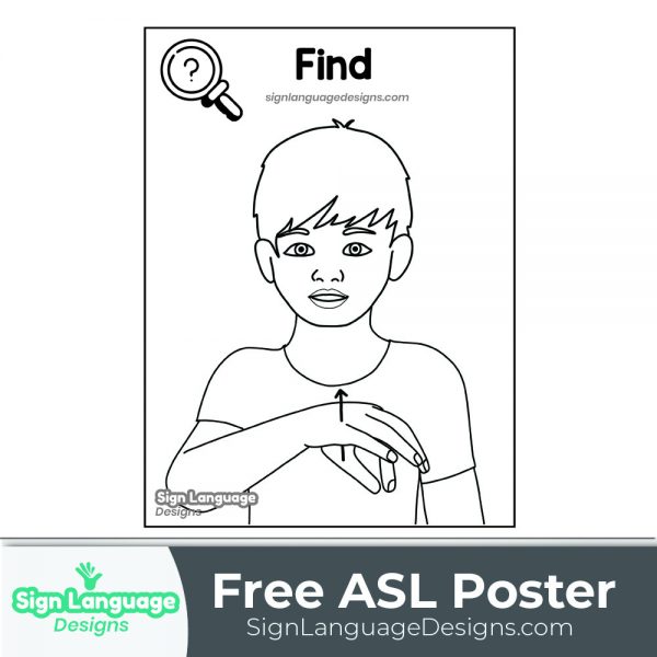 Free ASL Sign Poster - BW FIND - Sign Language Designs