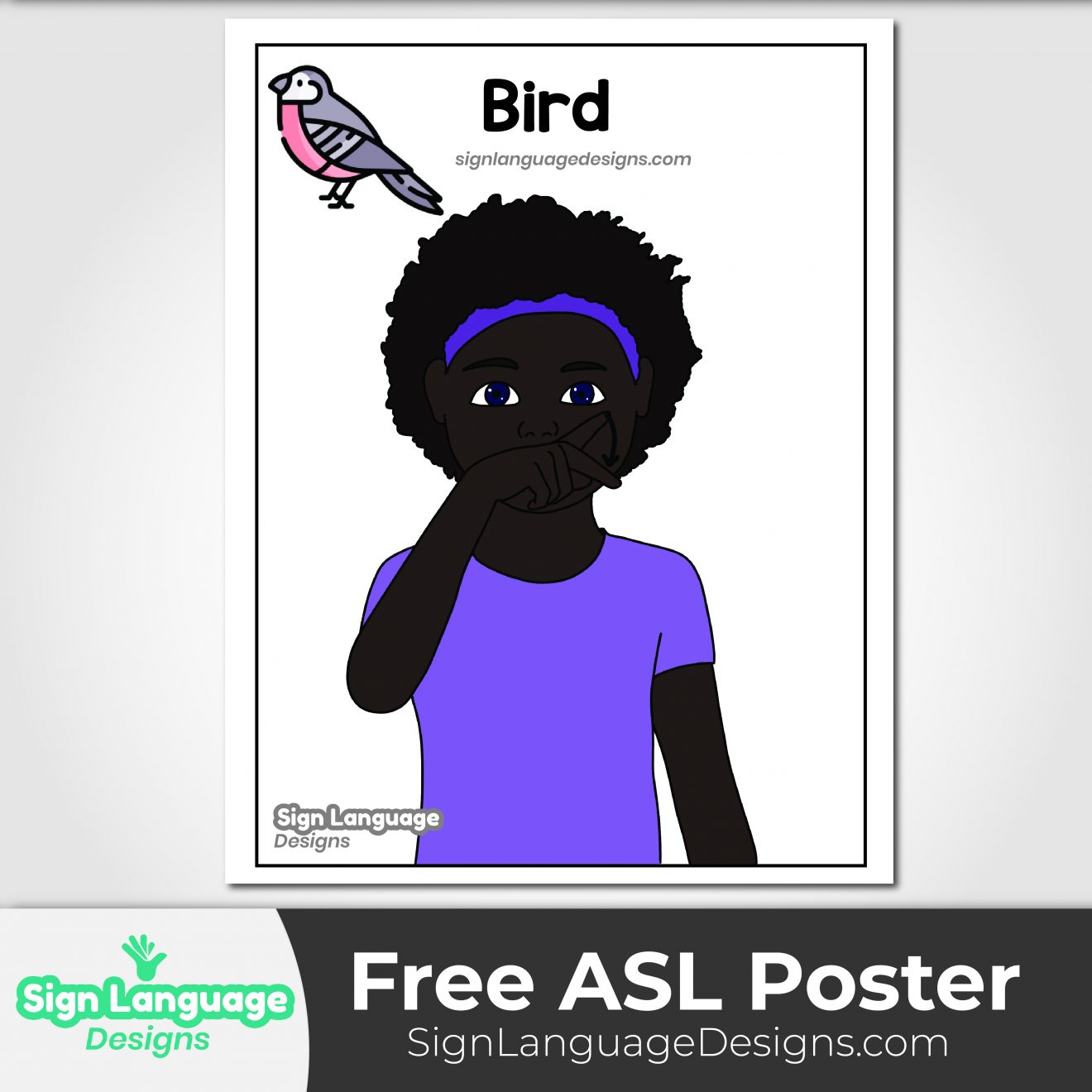Free ASL Sign B&W Poster - Color Yellow - Sign Language Designs