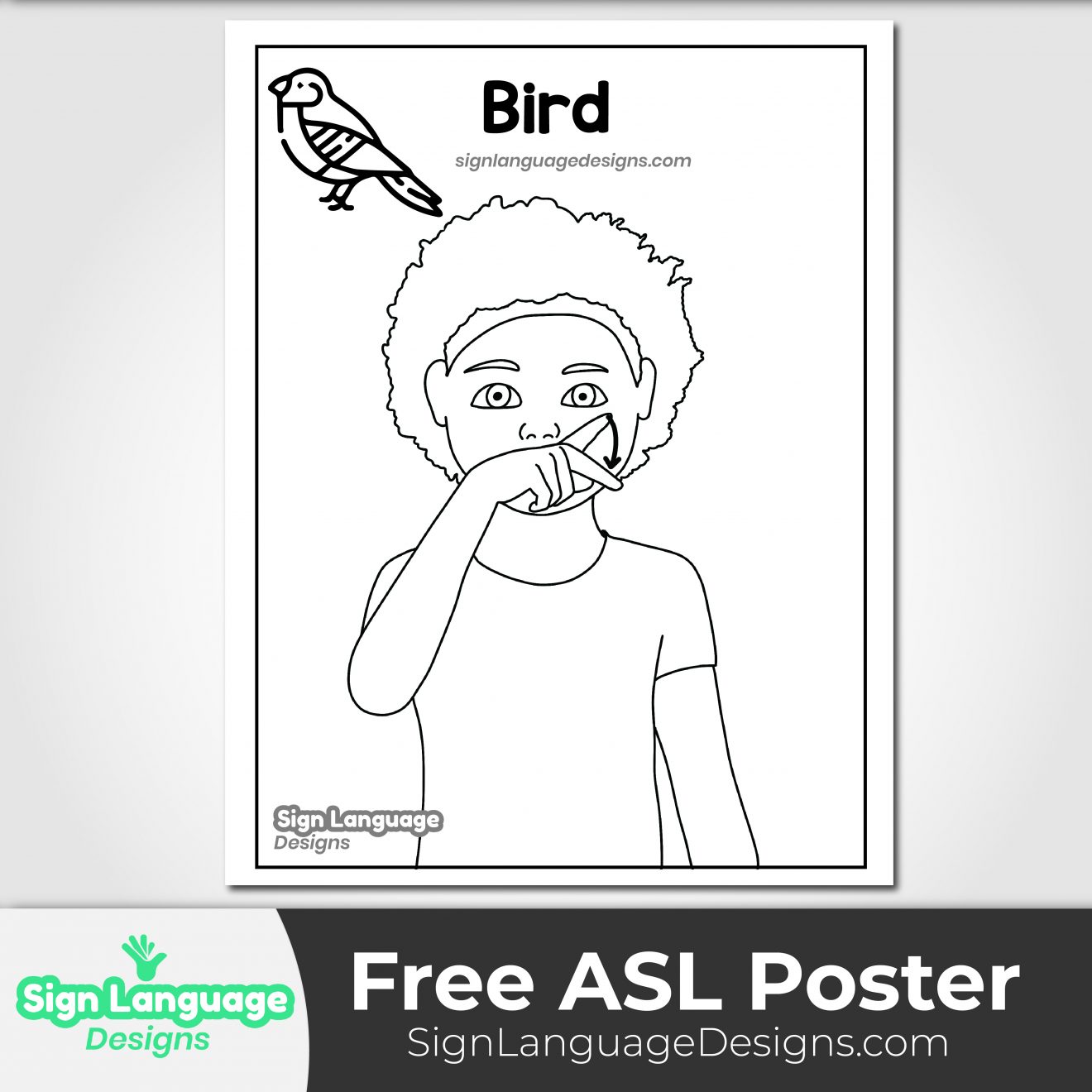 Free ASL Sign Poster - BW BIG - Sign Language Designs