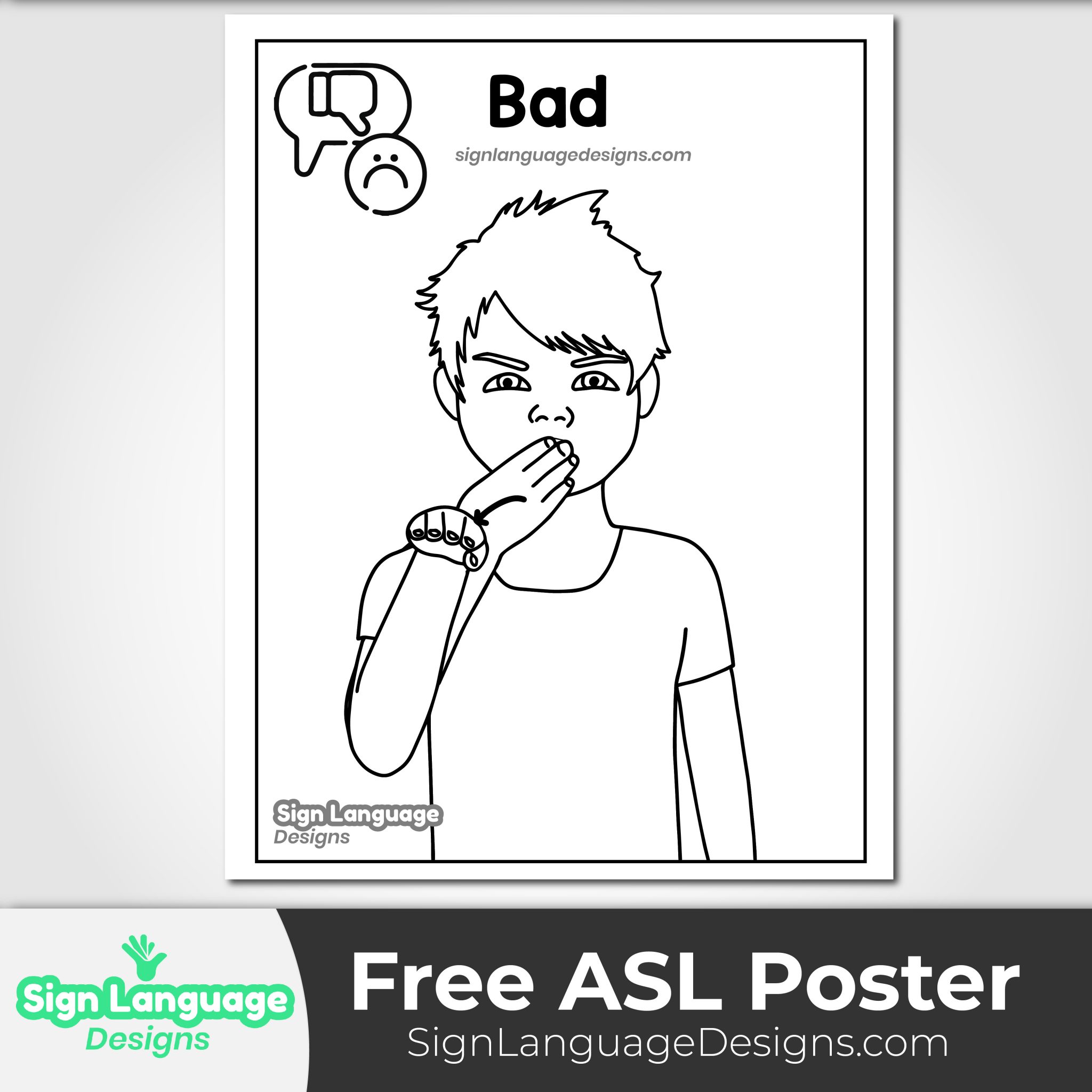 Free ASL Sign Poster - BW AWESOME - Sign Language Designs