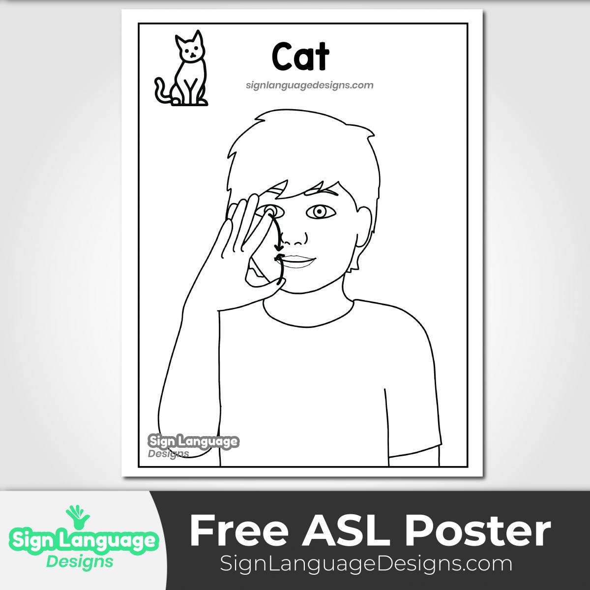 Free ASL Sign Poster - BW HAPPY - Sign Language Designs