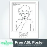 Free ASL Sign B&W Poster - Color Red - Sign Language Designs